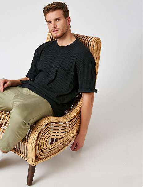 Koton Erkek Fitilli Kısa Kollu, Bisiklet Yaka Cepli Tişört