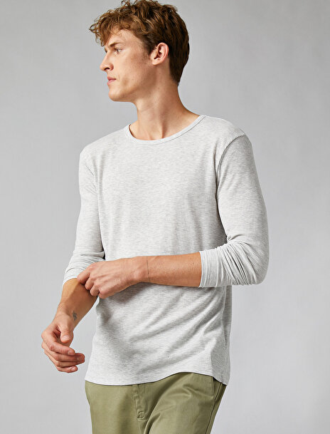 Koton Erkek Pamuklu Bisiklet Yaka Uzun Kolu Tişört