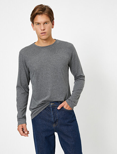 Koton Erkek Bisiklet Yaka Uzun Kollu Basic Tişört