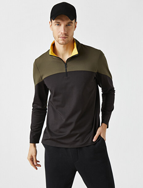 Koton Erkek Dik Yaka Yakası Fermuarlı Renk Bloklu Sweatshirt