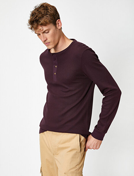 Koton Erkek Pamuklu Düğmeli Yaka Uzun Kollu Slim Tişört Koton Erkek Pamuklu Düğmeli Yaka Uzun Kollu Slim Tişört