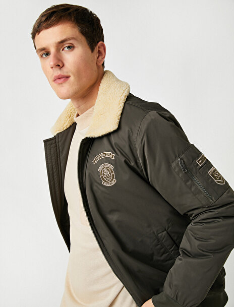 Koton Erkek Armalı Fermuarlı Şerpalı Gömlek Yaka Cepli Mont