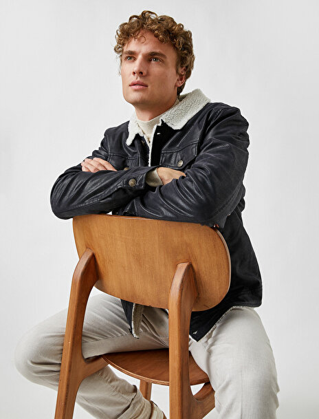 Koton Erkek Suni Kürklü Deri Görünümlü Mont Koton Erkek Suni Kürklü Deri Görünümlü Mont