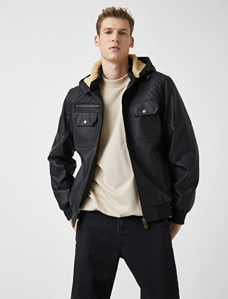 Koton Erkek Dik Yaka Fermuarlı Suni Deri Mont