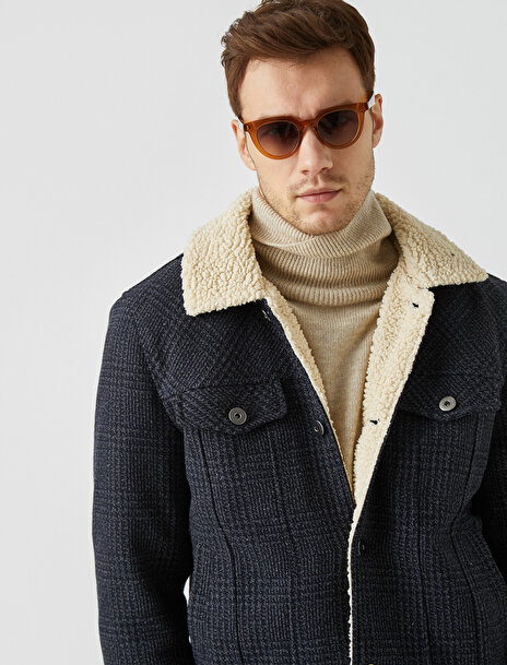 Koton Erkek Şerpalı Gömlek Yaka Cepli Düğmeli Kareli Mont