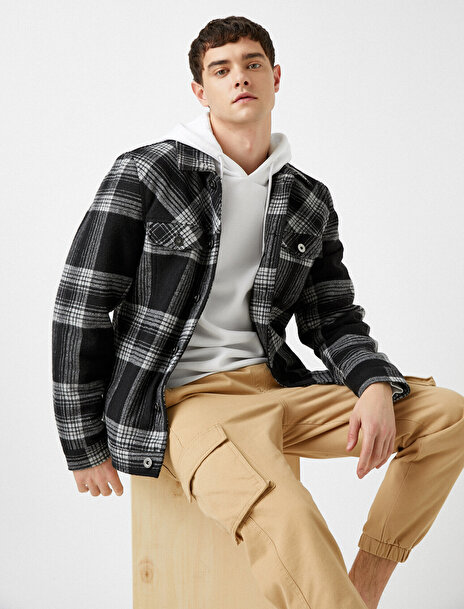 Koton Erkek Ekose Gömlek Yaka Düğmeli Kaşe Mont