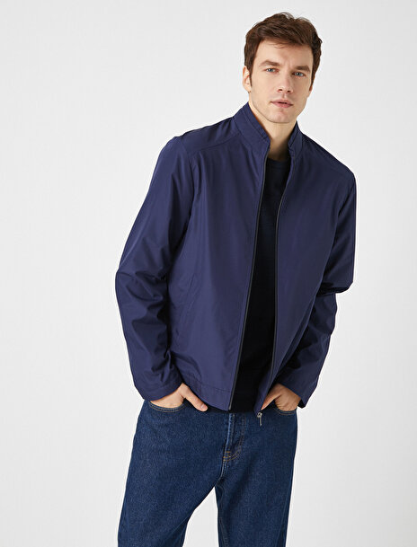 Koton Erkek Dik Yaka Fermuarlı Poplin Kumaştan Mont