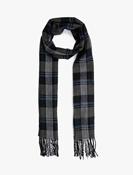 Koton Erkek Püsküllü Kareli Atkı