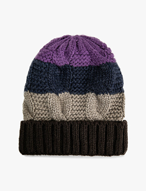 Koton Erkek Saç Örgülü Renk Bloklu Bere