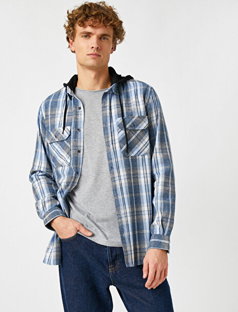 Koton Erkek Ekoseli Klasik Yaka Uzun Kollu Cepli Gömlek