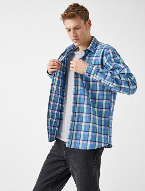 Koton Erkek Kareli Uzun Kollu Klasik Yaka Gömlek