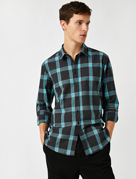 Koton Erkek Ekoseli Klasik Yaka Uzun Kollu Gömlek