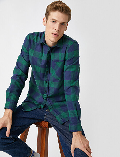 Koton Erkek Klasik Yaka Kareli Uzun Kollu Pamuklu Gömlek