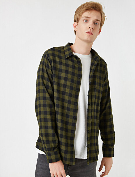 Koton Erkek Kareli Uzun Kollu Klasik Yaka Gömlek