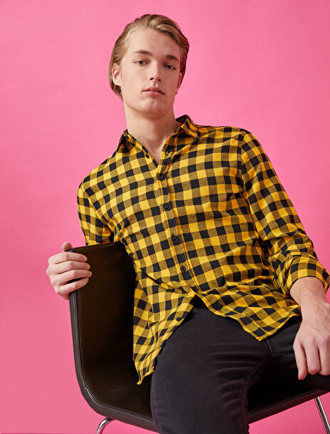 Koton Erkek Kareli Uzun Kollu Klasik Yaka Gömlek