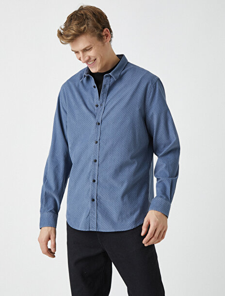 Koton Erkek Pamuklu Klasik Yaka Desenli  Poplin Kumaştan Gömlek