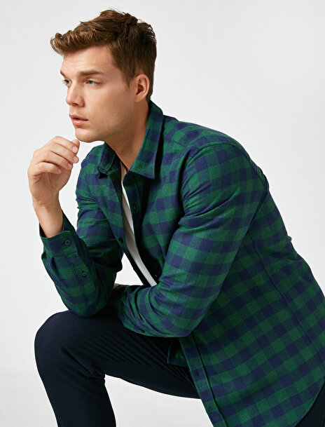 Koton Erkek Kareli Uzun Kollu Klasik Yaka Gömlek