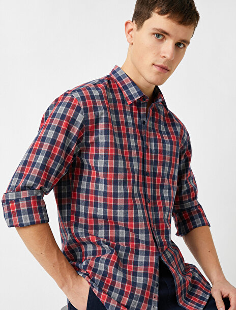 Koton Erkek Pamuklu Kareli Klasik Yaka Uzun Kollu Gömlek