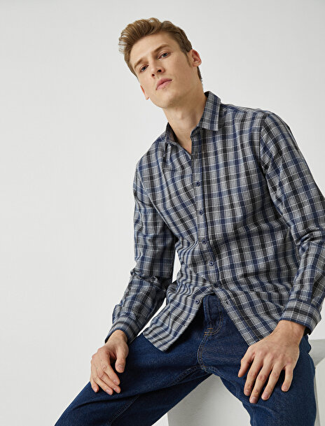 Koton Erkek Pamuklu Kareli Klasik Yaka Uzun Kollu Gömlek