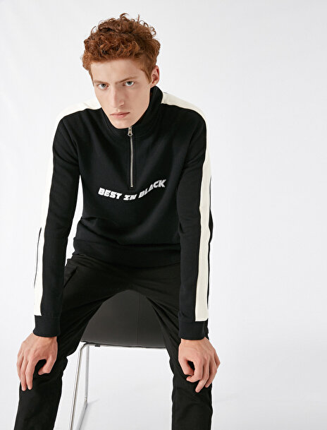 Koton Erkek Respect Life - Yaşama Saygı - Yüksek Yaka Şeritli Yazılı Baskılı Fermuarlı Sweatshirt Koton Erkek Respect Life - Yaşama Saygı - Yüksek Yaka Şeritli Yazılı Baskılı Fermuarlı Sweatshirt