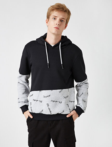 Koton Erkek Kapüşonlu Yazılı Baskılı Renk Bloklu Sweatshirt Koton Erkek Kapüşonlu Yazılı Baskılı Renk Bloklu Sweatshirt