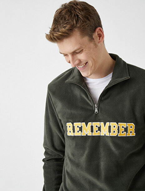 Koton Erkek Fermuarlı Yazılı İşlemeli Polar Sweatshirt