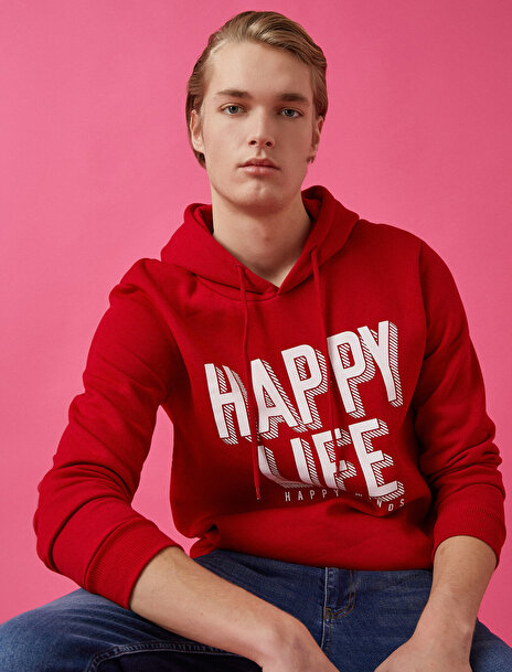 Koton Erkek Kapüşonlu Yazılı Baskılı Uzun Kollu Sweatshirt
