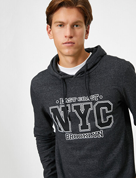 Koton Erkek Kapüsonlu Yazili Baskili Sweatshirt