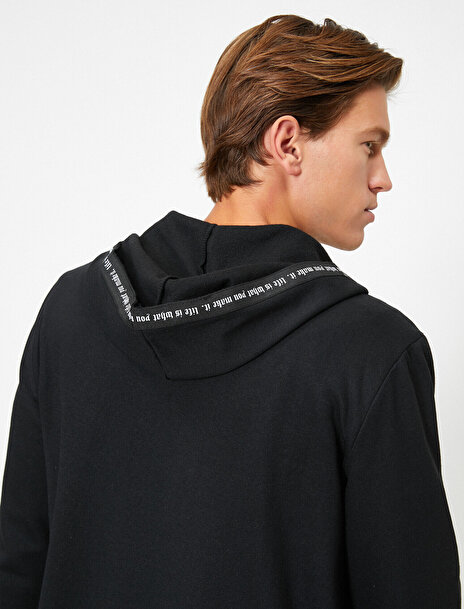 Koton Erkek Kapüsonlu Yazili Baskili Uzun Kollu Hirka