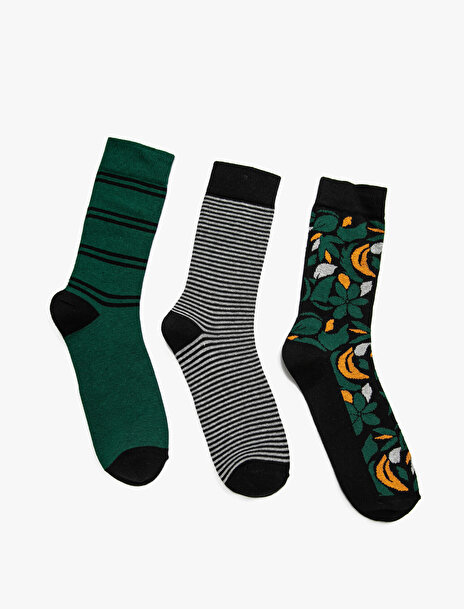 Koton Erkek Erkek Çizgili Çorap Seti Pamuklu Desenli