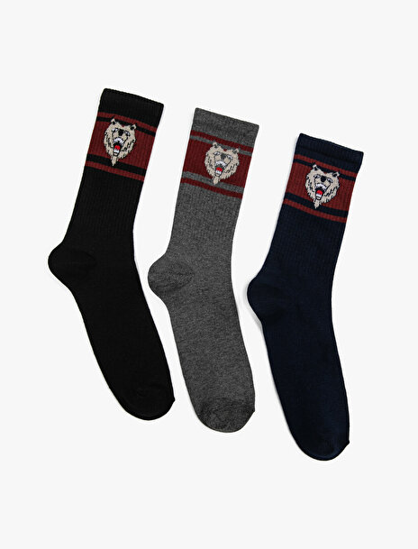 Koton Erkek Erkek 3'lü Pamuklu Hayvan Desenli Çorap Seti