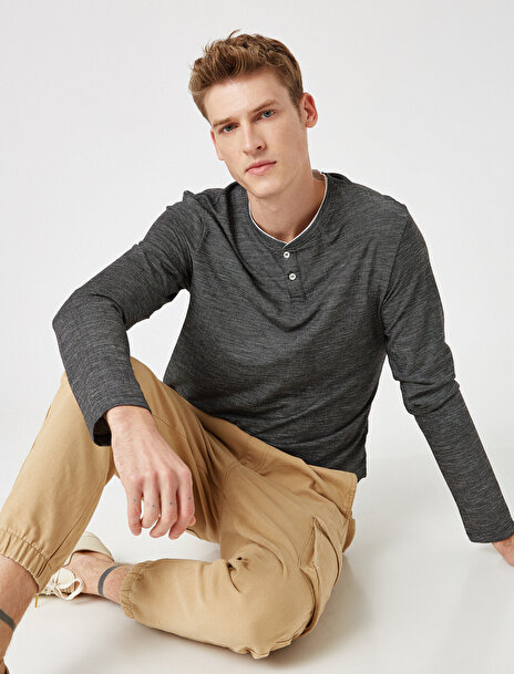 Koton Erkek Slim Fit Düğmeli Uzun Kollu Kazak