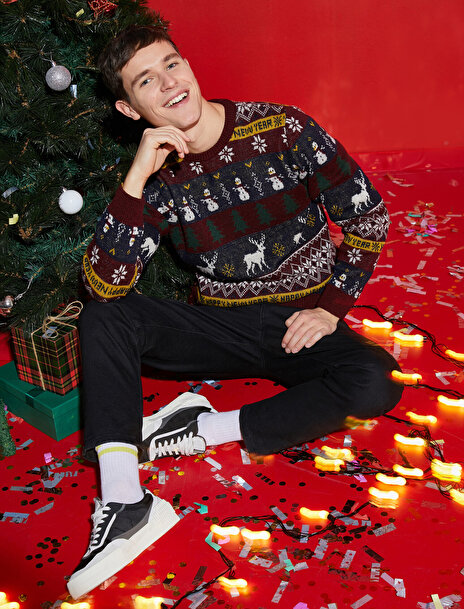 Koton Erkek Yün İçerikli Bisiklet Yaka Desenli Kazak Koton Erkek Yün İçerikli Bisiklet Yaka Desenli Kazak