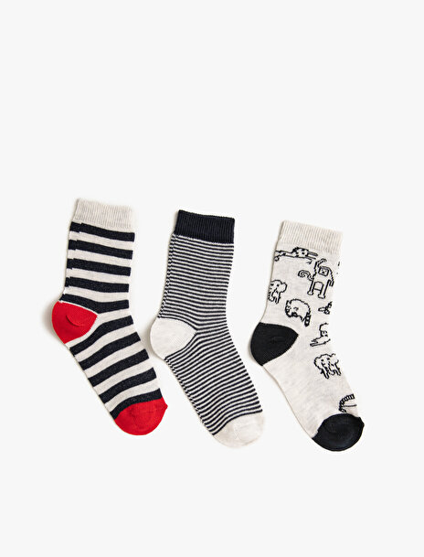 Koton Erkek Çocuk Erkek Çocuk 3'lü Çizgili Desenli Pamuklu Çorap Seti