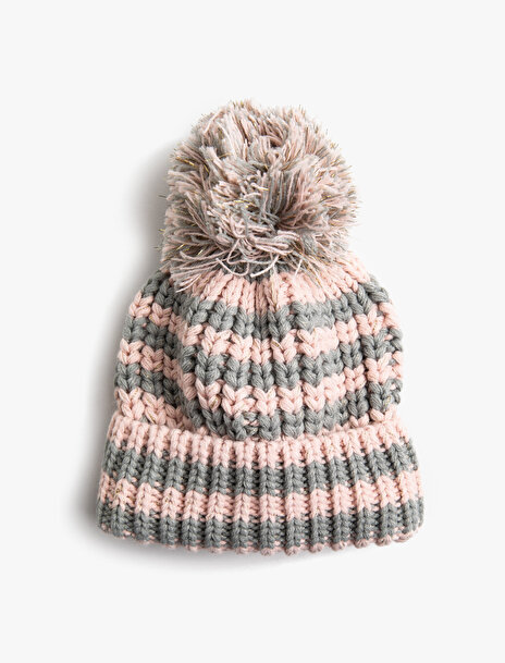 Koton Kız Çocuk Çizgili Ponponlu Örgü Bere