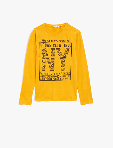 Koton Erkek Çocuk Pamuklu Yazılı Baskılı Bisiklet Yaka Uzun Kollu Tişört