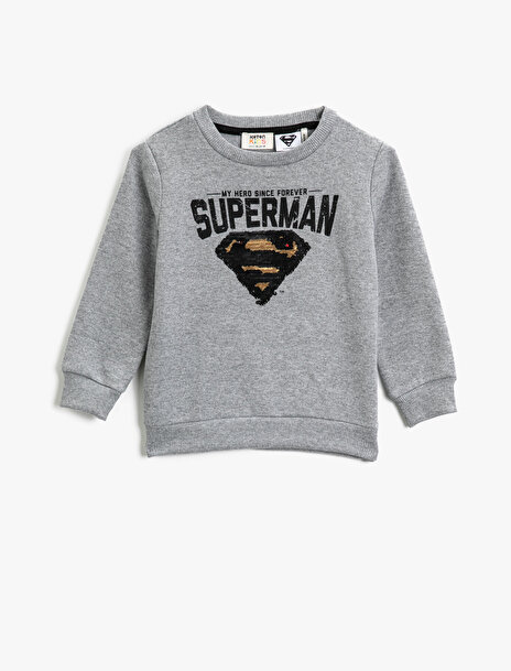 Koton Erkek Çocuk Superman Lisanslı Pullu Bisiklet Yaka Uzun Kollu Sweatshirt