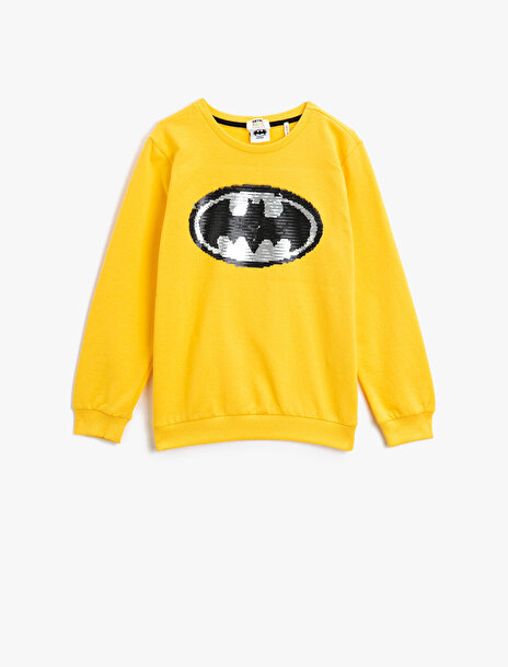 Koton Erkek Çocuk Batman Lisanslı Pullu Bisiklet Yaka Uzun Kollu Pamuklu Sweatshirt