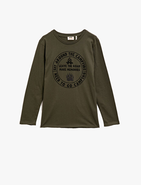 Koton Erkek Çocuk Pamuklu Yazılı Baskılı Uzun Kollu Bisiklet Yaka Tişört