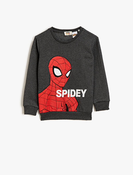 Koton Erkek Çocuk Spiderman Lisanslı Baskılı Bisiklet Yaka Uzun Kollu Sweatshirt