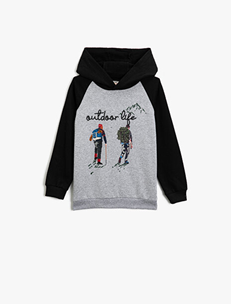 Koton Erkek Çocuk Pamuklu Baskılı Uzun Kollu Kapüşonlu Sweatshirt