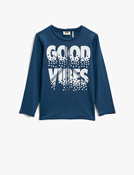 Koton Erkek Çocuk Organik Pamuklu Yazili Baskili Uzun Kollu Bisiklet Yaka Tisört