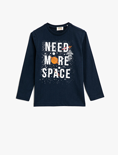 Koton Erkek Çocuk Pamuklu Yazılı Baskılı Uzun Kollu Bisiklet Yaka Tişört
