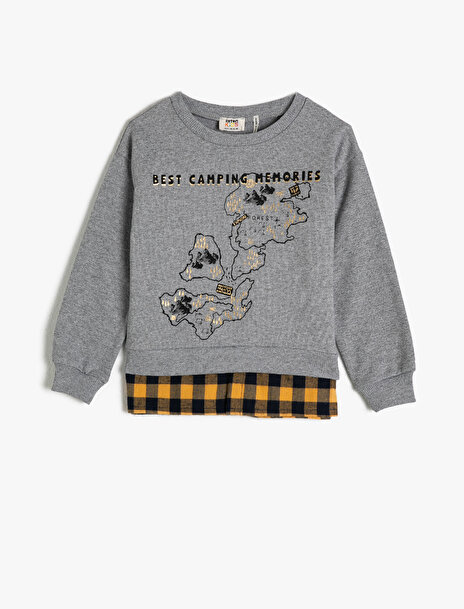 Koton Erkek Çocuk Baskili Bisiklet Yaka Kareli Sweatshirt