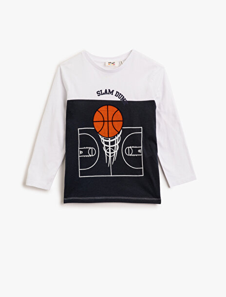 Koton Erkek Çocuk Pamuk Baskılı Uzun Kollu Bisiklet Yaka Tişört