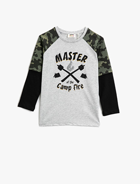 Koton Erkek Çocuk Yazılı Baskılı Bisiklet Yaka Uzun Kollu Tişört