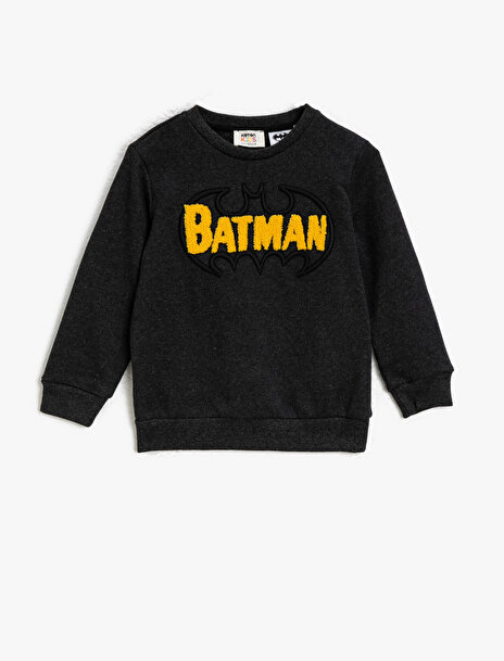Koton Erkek Çocuk Batman Lisanslı İşlemeli Bisiklet Yaka Sweatshirt