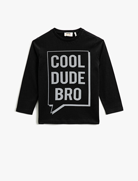 Koton Erkek Çocuk Pamuklu Yazılı Baskılı Bisiklet Yaka Uzun Kollu Tişört