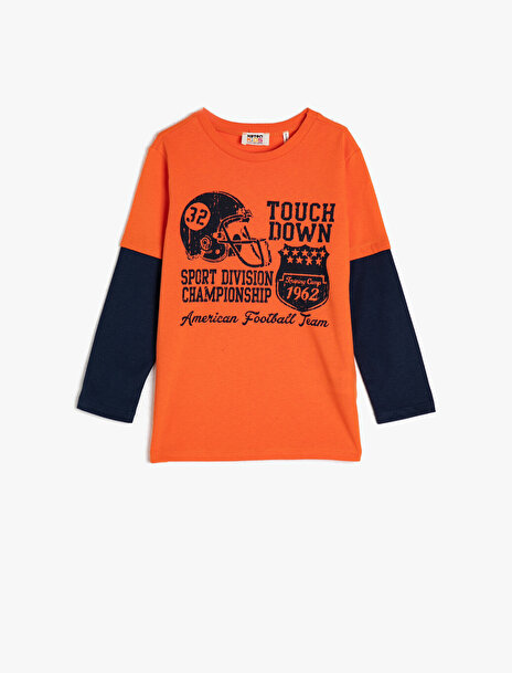 Koton Erkek Çocuk  %100 Pamuk Bisiklet Yaka Uzun Kollu Baskılı Tişört