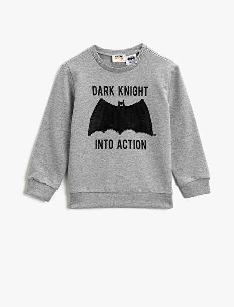 Koton Erkek Çocuk Batman Lisanslı Pullu Slogan Yazılı Baskılı Bisiklet Yaka Sweatshirt